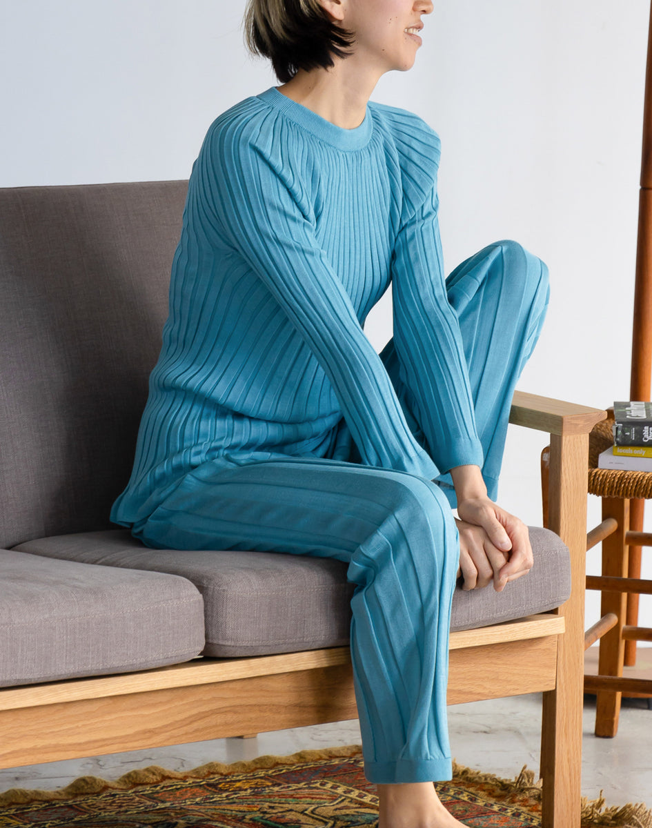 【純国産シルク100%】シルクワイドリブルームウェア 上下セット KURUMIFACTORY 日本製 ホールガーメント 洗える レディース｜環境にやさしいサステナブル素材の国産ニット専門 ...